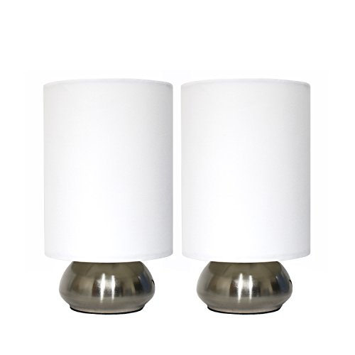 Simple Designs LT2016-IVY-2PK 9" Gemini 2 Pack Contemporary 4 Settings Touch Metal Mini Round Table Lamp Set with Fabric Shades for Home Décor, Nightstand, End Table, Bedroom, Living Room, Office, Foyer, Brushed Nickel and Ivory