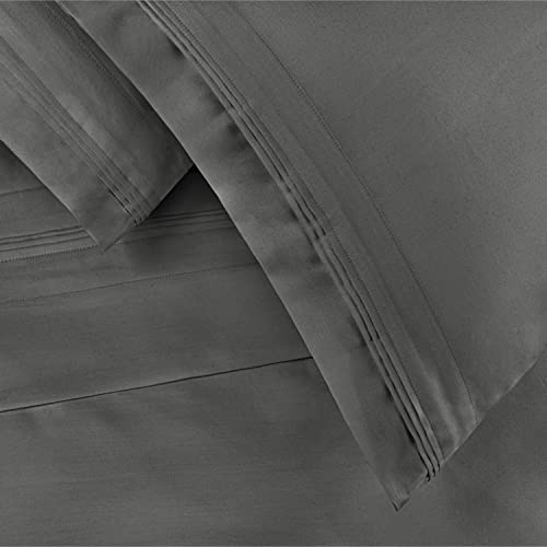 SUPERIOR 100% Egyptian Cotton 650 Thread Count, Olympic Queen 4-Piece Sheet Set, Deep Pocket, Single Ply, Solid, Grey