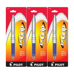 pilot dr. grip center of gravity retractable ball point pen, medium point, black ink, pack of 3 (blue)