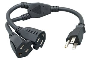 cablelera power cord extension and splitter, nema 5-15p to nema 5-15r x 2, 16 awg, 13a, 125v (zwacpqag-14) black