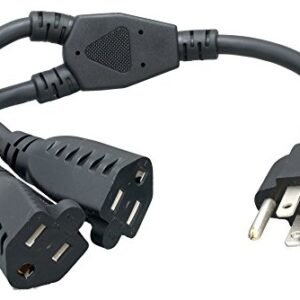 Cablelera Power Cord Extension and Splitter, NEMA 5-15P to NEMA 5-15R x 2, 16 AWG, 13A, 125V (ZWACPQAG-14) Black