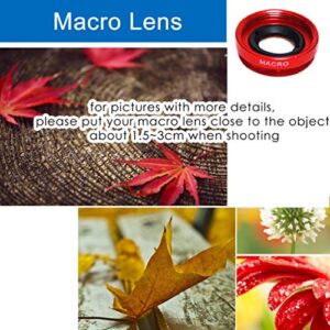 KINGMAS 3 in 1 Universal Fish Eye & Macro Clip Camera Lens Kit for iPad iPhone 7 6 5 Samsung BlackBerry HTC and Most Smartphones (Red)