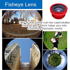 KINGMAS 3 in 1 Universal Fish Eye & Macro Clip Camera Lens Kit for iPad iPhone 7 6 5 Samsung BlackBerry HTC and Most Smartphones (Red)