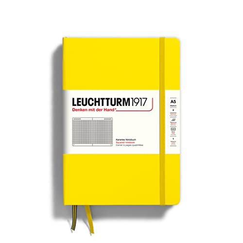 LEUCHTTURM1917 - Notebook Hardcover Medium A5-251 Numbered Pages for Writing and Journaling (Lemon, Squared)