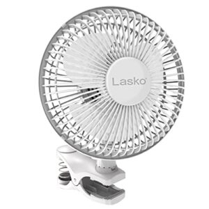 lasko clip fan, 2 quiet speeds, 360 degree pivot, portable for office, bedroom, kitchen, 6", white, 2004w