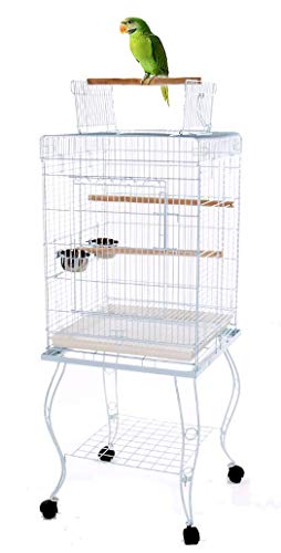 57" Rolling Standing Medium Dome Bird Cage Open Top Quaker Parrot Cockatiel Sun Parakeet Green-Cheek Conure Canary Lovebird Budgie Parrotlet Finch Cage with Detachable Stand