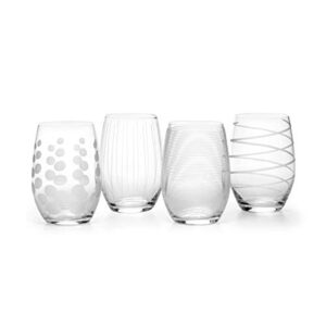 mikasa cheers stemless wine glass, 17-ounce, set of 4, clear