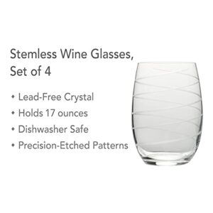 Mikasa Cheers Stemless Wine Glass, 17-Ounce, Set of 4, Clear