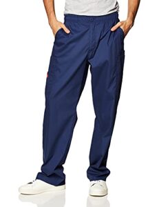 dickies men's signature elastic waist scrubs pant, navy, large