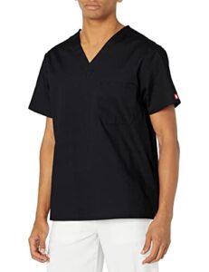 dickies men's signature v-neck scrubs shirt, black, large