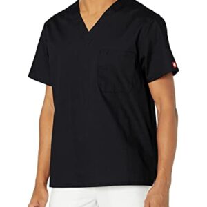 Dickies Men's Signature V-Neck Scrubs Shirt, Black, Large