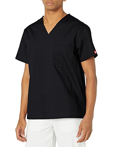 Dickies Men's Signature V-Neck Scrubs Shirt, Black, Large