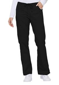 dickies eds signature scrubs for women, drawstring cargo pants for women in soft brushed poplin 86206, m, black