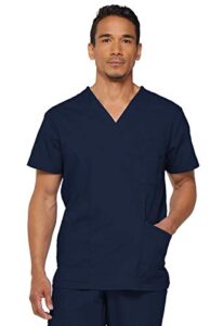 dickies men's eds signature v-neck scrub top, navy, large