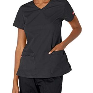 Dickies Women's EDS Signature V-Neck Top with Multiple Patch Pockets, Black, Medium