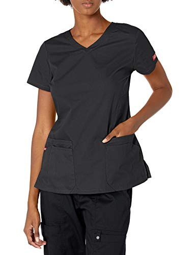 Dickies Women's EDS Signature V-Neck Top with Multiple Patch Pockets, Black, Medium