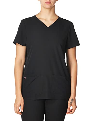 HeartSoul Women's Pitter-Pat V-Neck Scrubs Shirt, Black, Medium