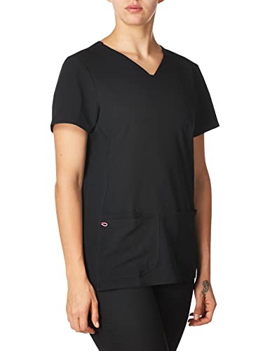 HeartSoul Women's Pitter-Pat V-Neck Scrubs Shirt, Black, Medium