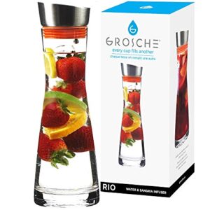 grosche rio glass water pitcher and drink infuser 1000ml, 32 oz.