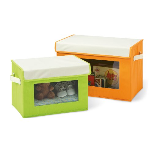 Seville Classics Fabric Storage Box Set, 2-Pack, Green/Orange