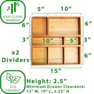 Seville Classics Bamboo Premium Organizer Storage Bins for Kitchen Silverware, Pantry, Closet, Office Desk, Pens, Utensils, Makeup, K Cup, Bamboo, Bin Set w/Dividers (5 Piece)