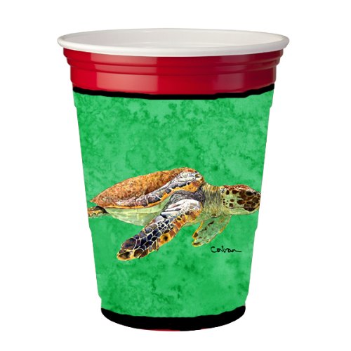 Caroline's Treasures 8675RSC Turtle Red Cup Hugger Cup Cooler Sleeve Hugger Machine Washable Drink Sleeve Hugger Collapsible Insulator Beverage Insulated Holder