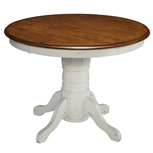 French Countryside Oak/White 42" Round Pedestal Dining Table with 4 Chairs by Home Styles