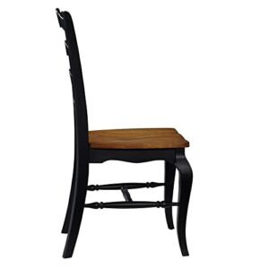 Home Styles French Countryside Oak and Black Pair of Dining Chairs with Distressed Oak Contoured Seat, Rubbed Black Finish, and French Leg Design