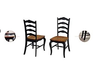 Home Styles French Countryside Oak and Black Pair of Dining Chairs with Distressed Oak Contoured Seat, Rubbed Black Finish, and French Leg Design