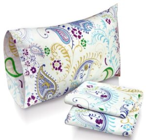 tribeca living paisley garden printed deep pocket flannel sheet set with pillowcase,4pcs, king