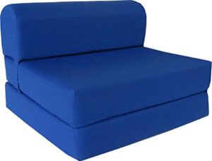 d&d futon furniture royal blue sleeper chair folding foam bed sized 6" thick x 32" wide x 70" long, studio guest foldable chair beds, foam sofa, couch, high density foam 1.8 pounds.