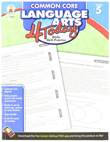 Carson-Dellosa 104600 Common Core Language Arts 4 Today Workbook, Grade 5, 0.22" Height, 8.38" Width, 10.88" Length