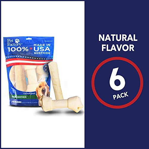 Pet Factory 100% Made in USA Beefhide 8-9" Assorted (Bones & Rolls) Dog Chew Treats - Natural Flavor, 6 Count/1 Pack