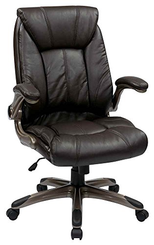 Office Star FL Series Faux Leather Mid-Back Manager's Office Chair with Padded Flip Arms, Espresso with Cocoa Base