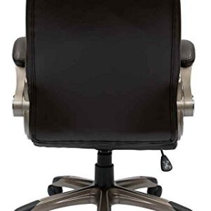 Office Star FL Series Faux Leather Mid-Back Manager's Office Chair with Padded Flip Arms, Espresso with Cocoa Base