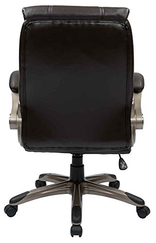 Office Star FL Series Faux Leather Mid-Back Manager's Office Chair with Padded Flip Arms, Espresso with Cocoa Base