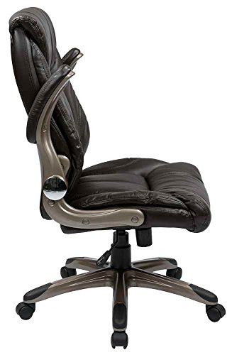 Office Star FL Series Faux Leather Mid-Back Manager's Office Chair with Padded Flip Arms, Espresso with Cocoa Base