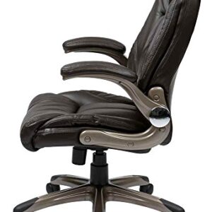 Office Star FL Series Faux Leather Mid-Back Manager's Office Chair with Padded Flip Arms, Espresso with Cocoa Base