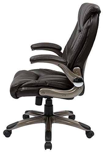 Office Star FL Series Faux Leather Mid-Back Manager's Office Chair with Padded Flip Arms, Espresso with Cocoa Base