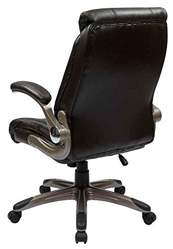 Office Star FL Series Faux Leather Mid-Back Manager's Office Chair with Padded Flip Arms, Espresso with Cocoa Base