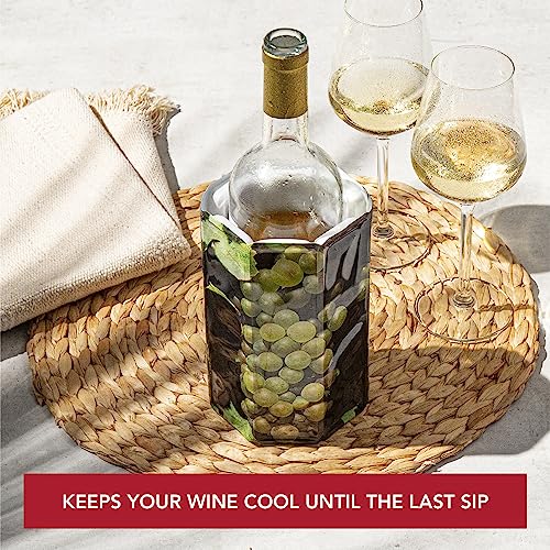 Vacu Vin Active Cooler Wine Chiller - Reusable, Flexible Wine Bottle Cooler - Wine Grapes Print - Wine Cooler Sleeve For Standard Size Bottles - Insulated Wine Bottle Chiller to Keep Wine Cold