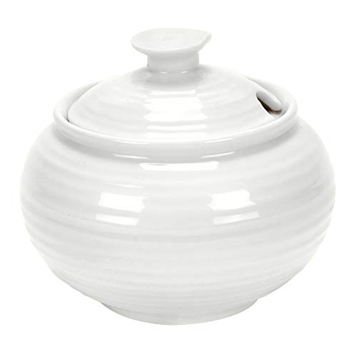 Portmeirion Sophie Conran White Covered Sugar Bowl | 11 Oz Sugar Container | Sugar Jar for Coffee Bar, Home, and Kitchen Countertop | Made from Fine Porcelain