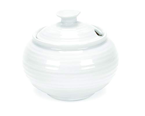 Portmeirion Sophie Conran White Covered Sugar Bowl | 11 Oz Sugar Container | Sugar Jar for Coffee Bar, Home, and Kitchen Countertop | Made from Fine Porcelain