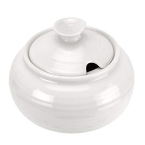 Portmeirion Sophie Conran White Covered Sugar Bowl | 11 Oz Sugar Container | Sugar Jar for Coffee Bar, Home, and Kitchen Countertop | Made from Fine Porcelain