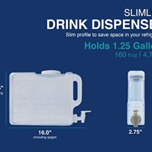 Arrow Slimline Drink Dispenser for Fridge, 1.25 Gallons - Plastic Beverage Dispenser with Spigot for Easy Dispensing - USA Made, BPA Free Plastic - Convenient Handle, Easy-Pour Spout