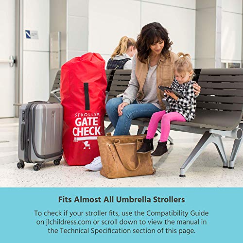 J.L. Childress Gate Check Bag for Single Umbrella Strollers - Stroller Bag for Airplane - Gate Check Bag for Umbrella Strollers - Stroller Travel Bag for Airplane - Red