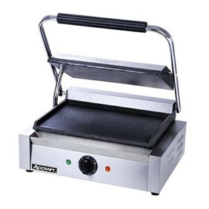 adcraft sg-811e/f smooth electric panini grill, panini press with cast iron smooth flat plates, stainless steel, 1750-watts, 120v, nsf