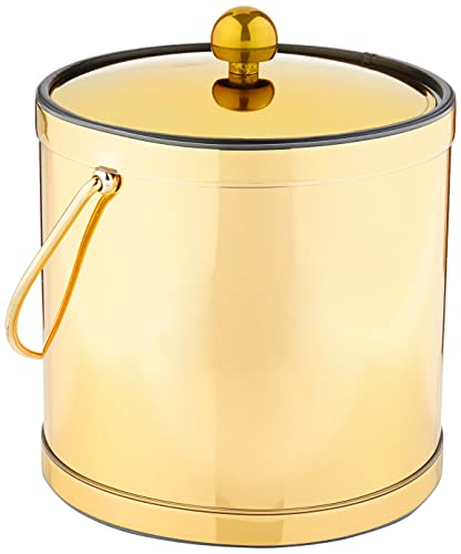 Kraftware Polished Brass Ice Bucket With Metal Lid, , Polished Brass Color, Double Wall Construction, Made in U.S.A.