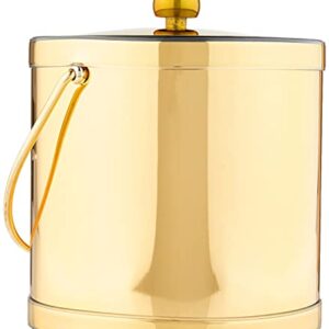 Kraftware Polished Brass Ice Bucket With Metal Lid, , Polished Brass Color, Double Wall Construction, Made in U.S.A.