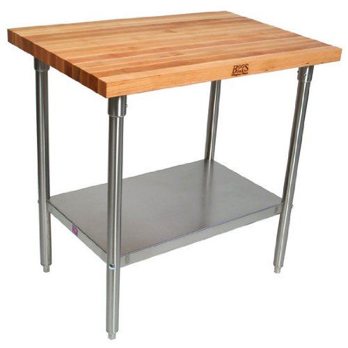 John Boos SNS14 Maple Top Work Table with Stainless Steel Base and Adjustable Stainless Steel Lower Shelf, 48" Long x 36" Wide x 1-3/4" Thick